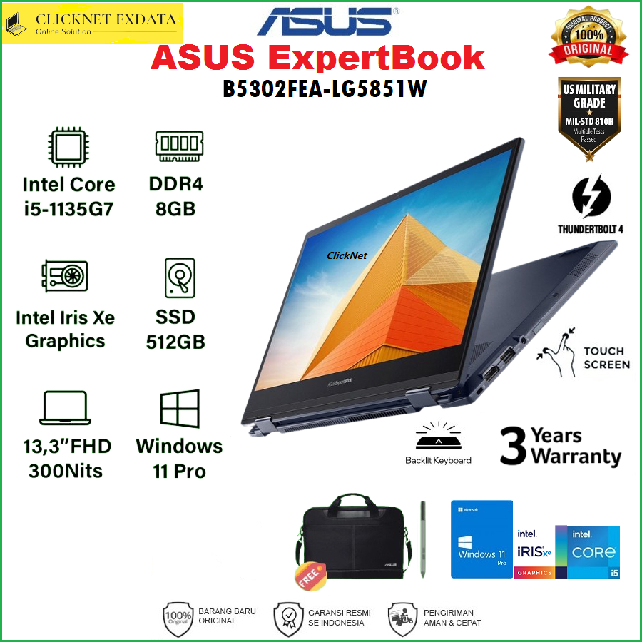 Jual ASUS ExpertBook B5 Flip B5302FEA I5-1135G7 8GB 512GB SSD WIN11 PRO | Shopee Indonesia