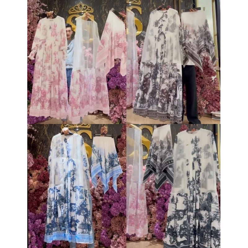 Jual GAMIS SS MONOGRAM SET HIJAB CARDI ORI BY SHELLASAUKIA | Shopee ...