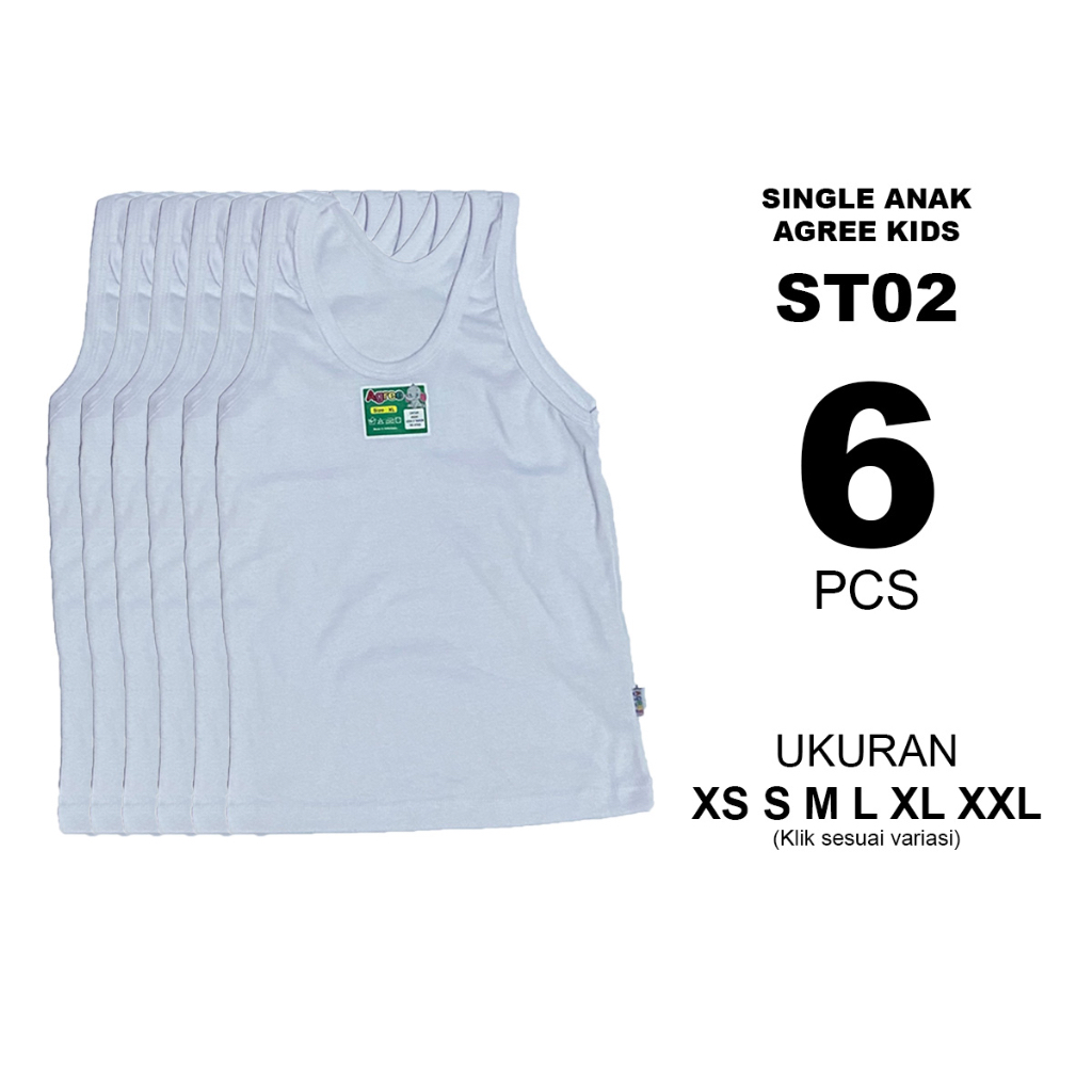 Jual 6 Pcs Agree Kids Singlet Anak Katun ST02 ST04 Kaos Kutang Perempuan / Laki-laki PILIHAN ...