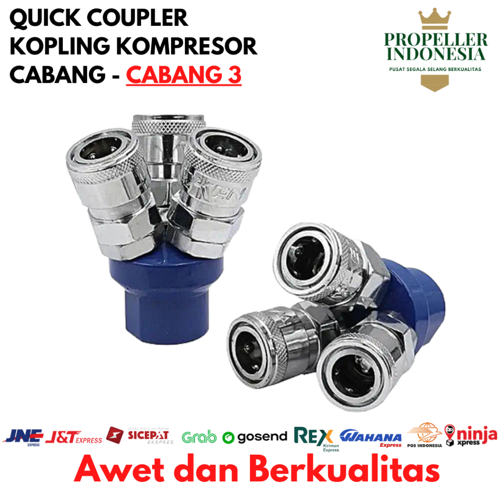 Jual Quick Coupling Cabang Coupler Kopler Sambungan Kompresor 2 Way 3 ...