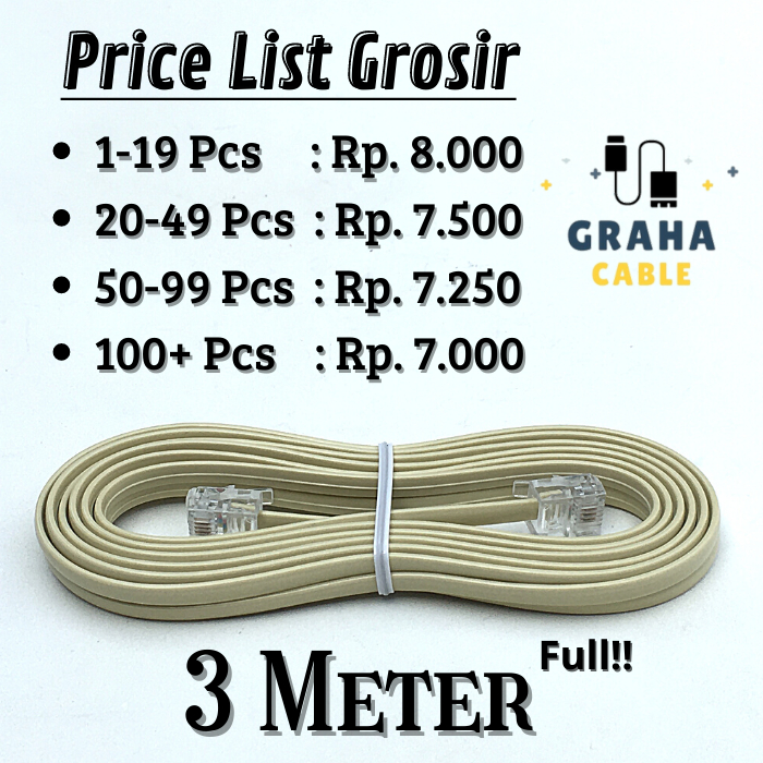 Jual Kabel Telpon - LINE Telepon + Pin RJ11 3Meter | Shopee Indonesia