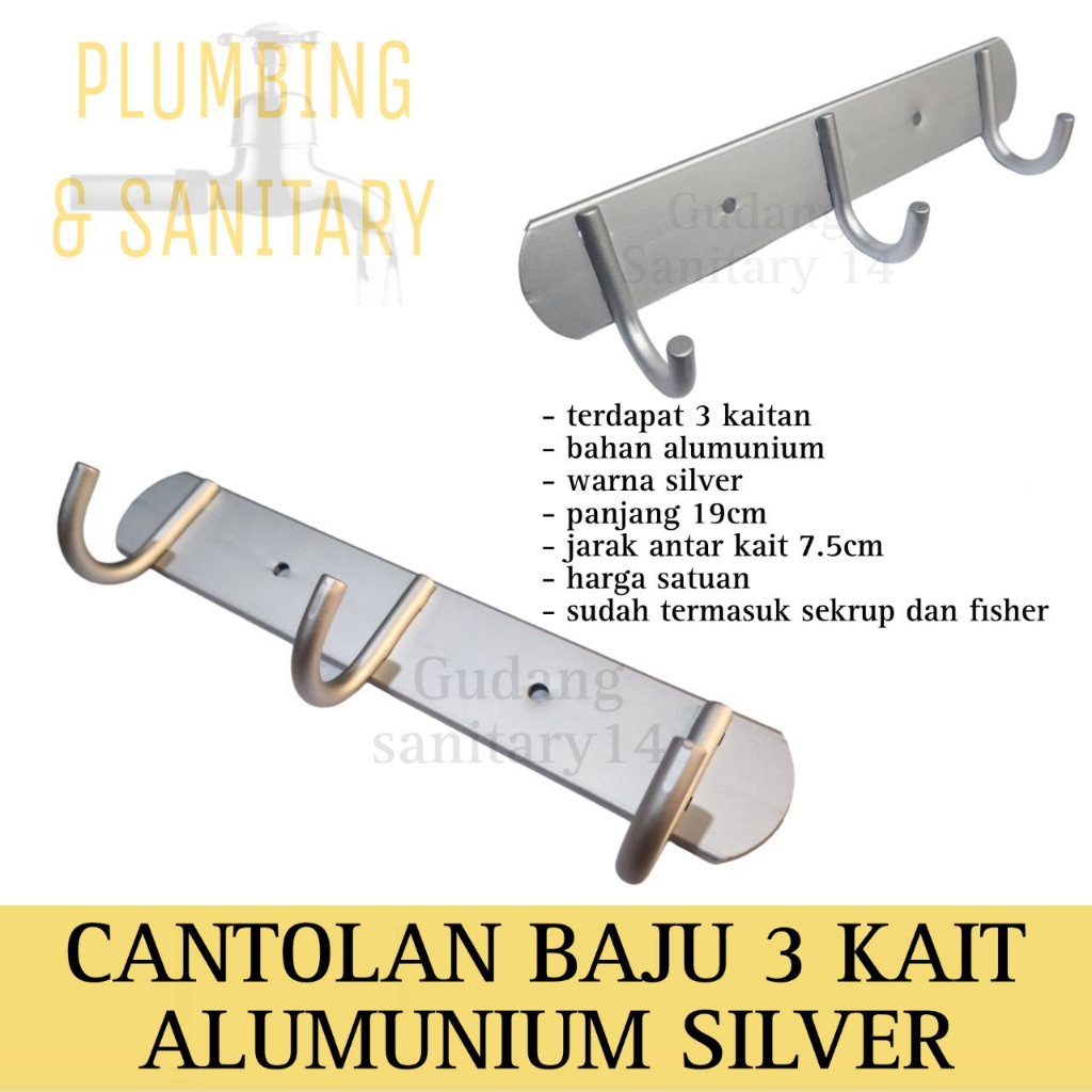 Jual Cantolan baju 3 kait alumunium silver kapstok gantungan baju 3 ...