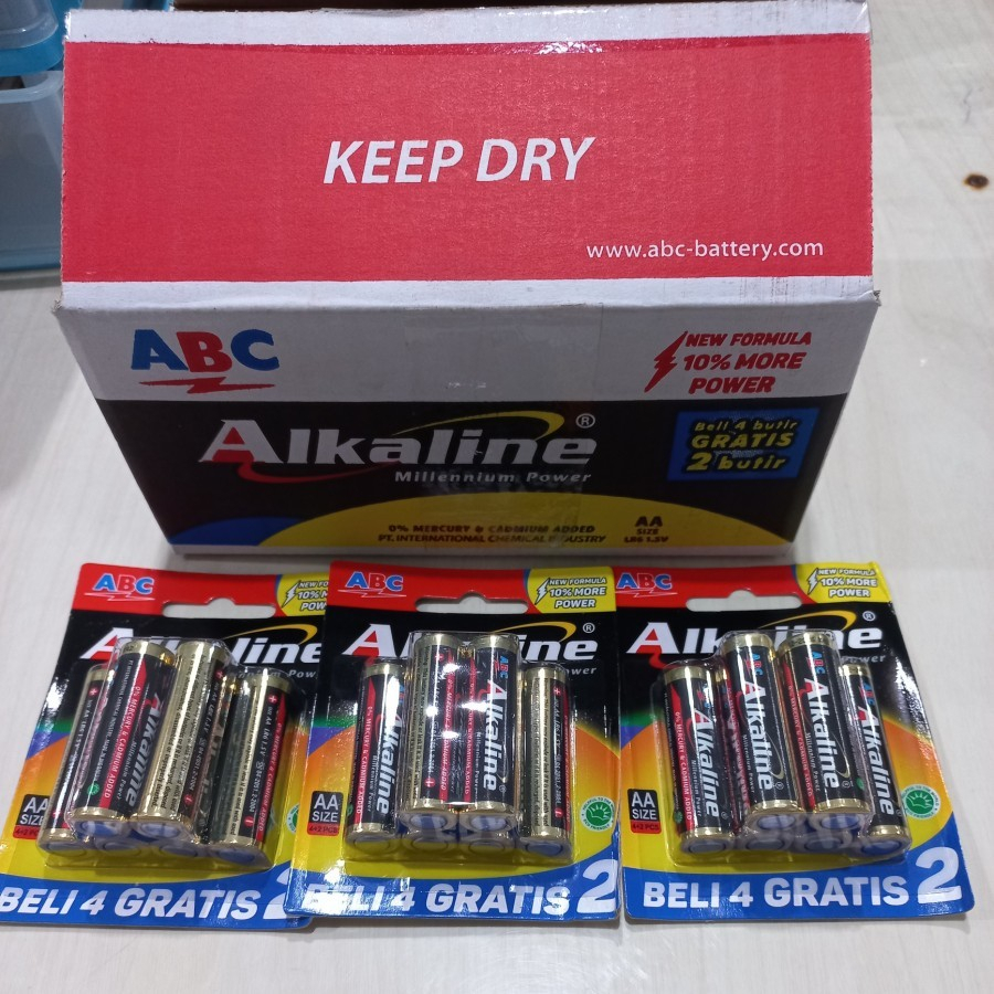Jual Baterai ABC Alkaline A2 AA 4+2 / Baterai jam A2 1 box isi 12 card Original | Shopee Indonesia