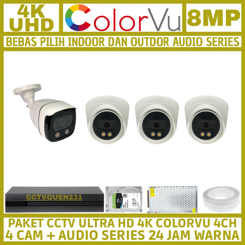 Jual PAKET CCTV COLORVU 8MP 4 CHANNEL 4 KAMERA ULTRA HD 4K CAMERA AUDIO ...