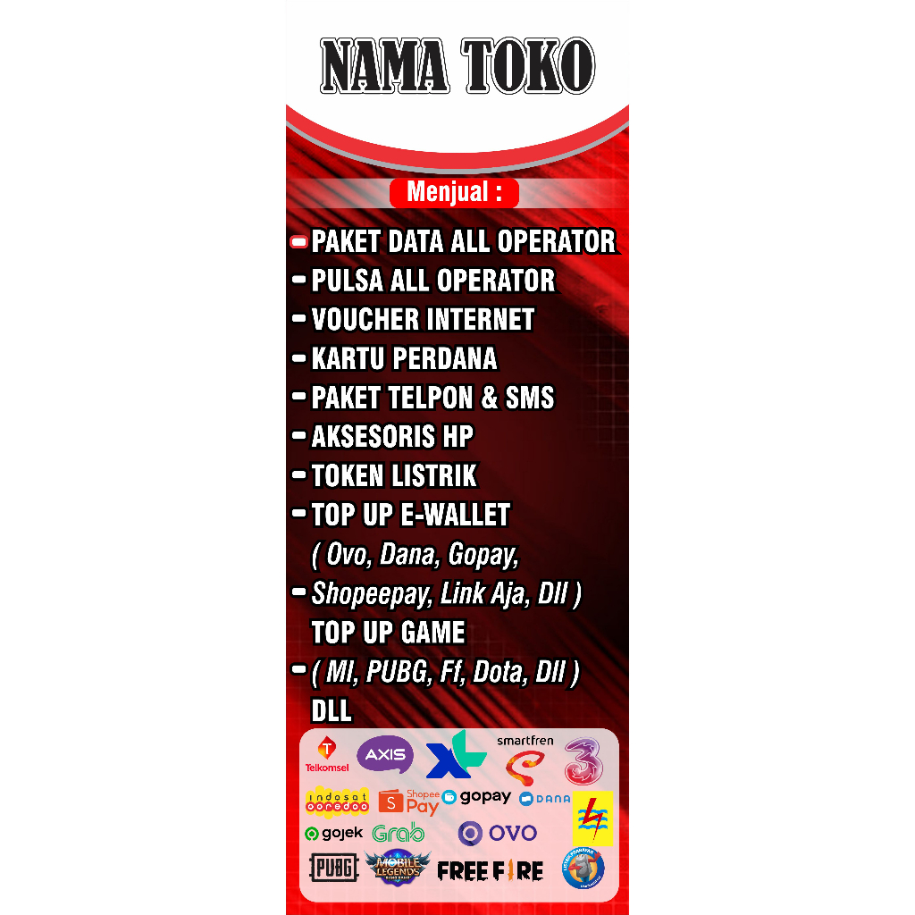 Jual BANNER KONTER PULSA BENTUK BERDIRI UKURAN 60CM X 160CM | Shopee Indonesia