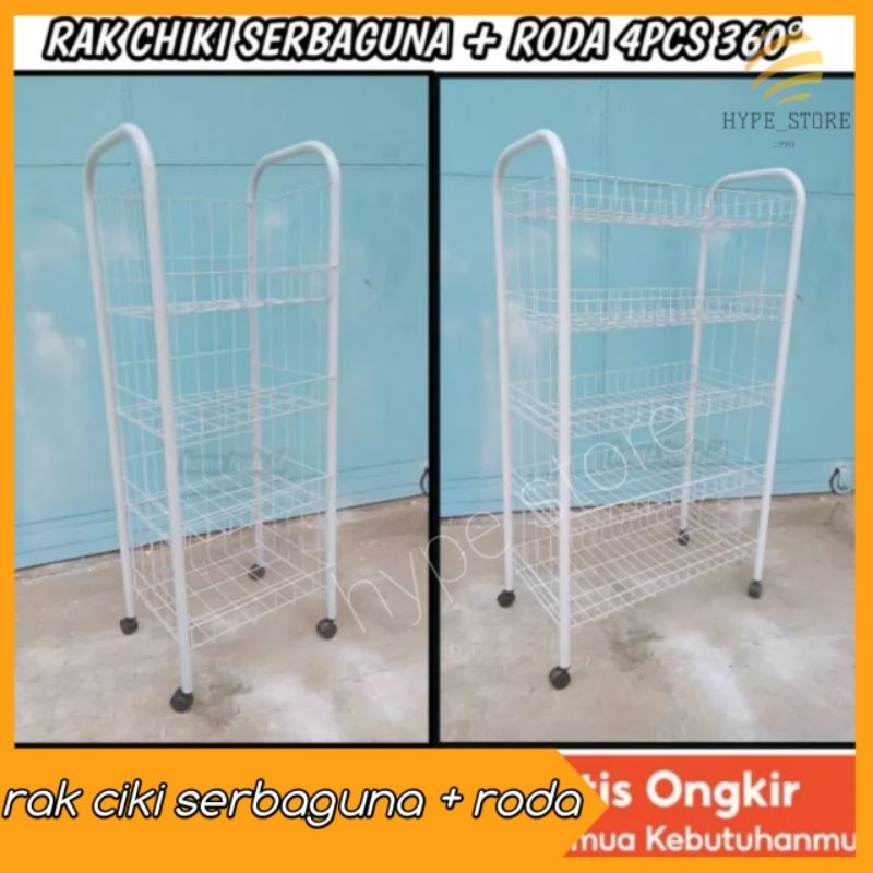Jual rak chiki jumbo ekonomi + roda 4pcs 360°/Rak keranjang jajan/Rak ...