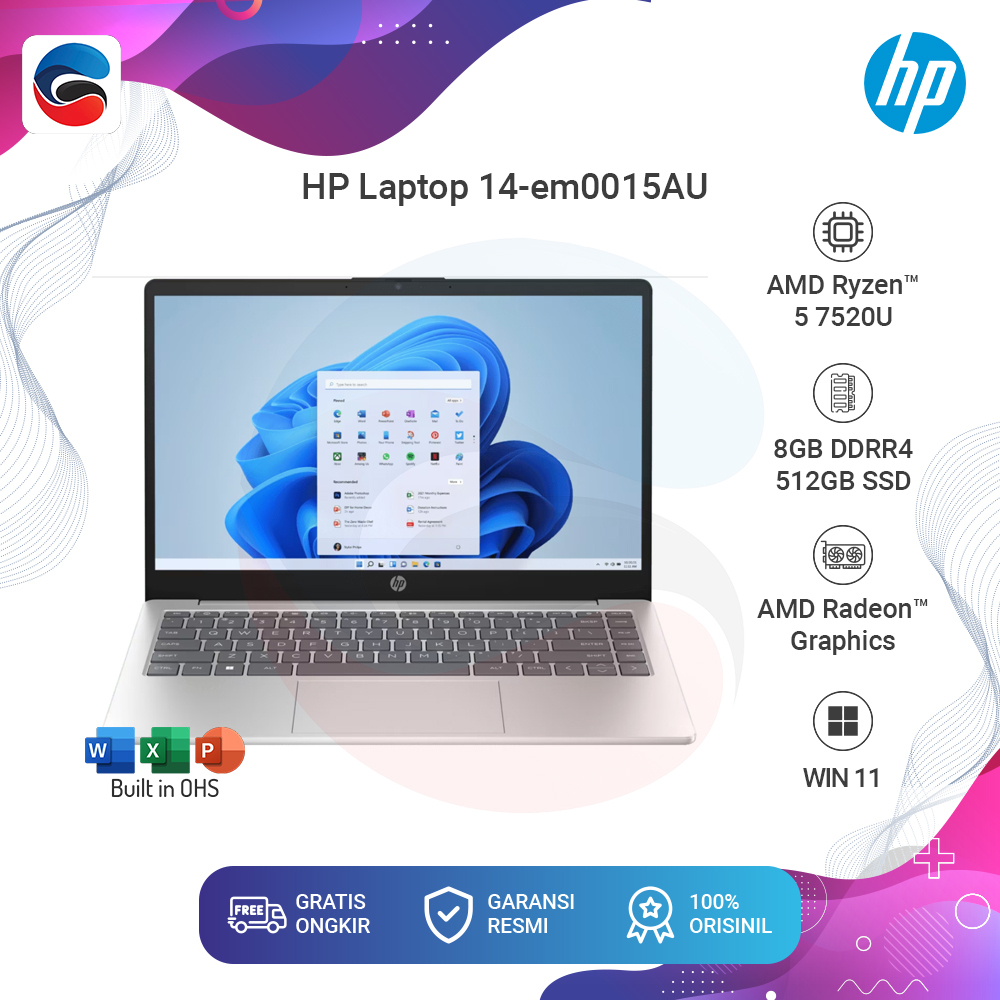 Jual HP Laptop 14 EM0015AU AMD Ryzen 5 7520U 8GB 512GB Win 11 [7L9C6PA ...