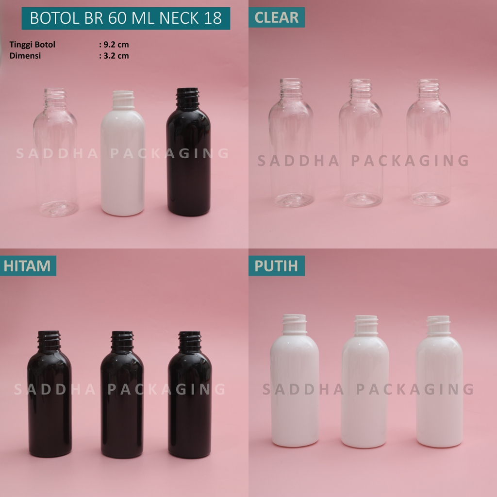 Jual Botol 60ml PET NECK 18 / Botol Plastik PET / Botol Shampoo / Botol ...