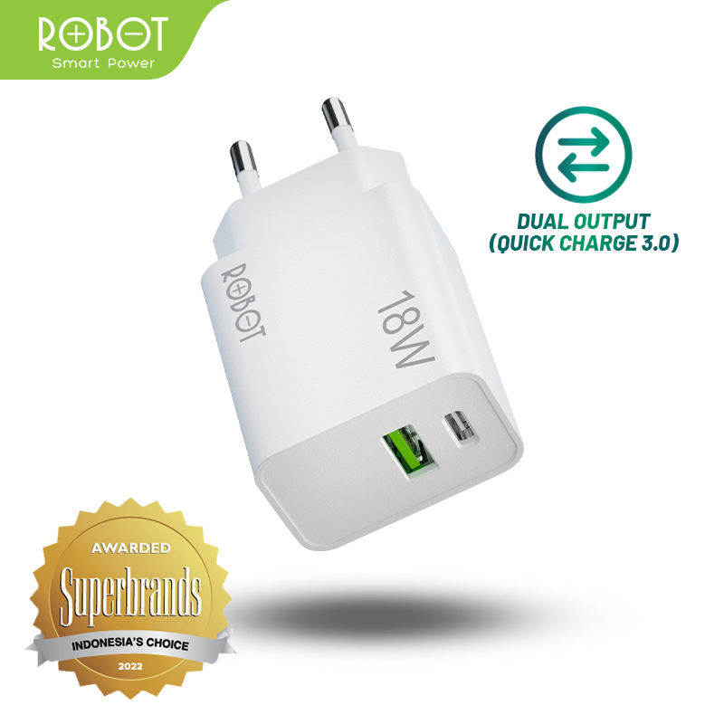 Jual ROBOT Dual Port Charger Quick Charging RT-F2 QC 3.0 Original Dual ...