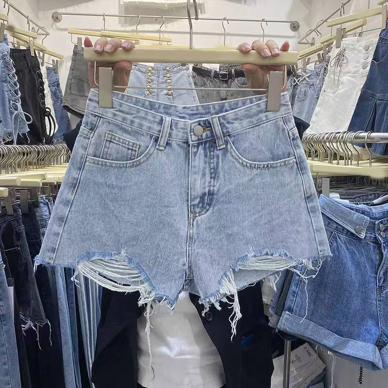 Jual celana jeans pendek wanita korean style high waist celana denim cewek celana sobek wanita ...