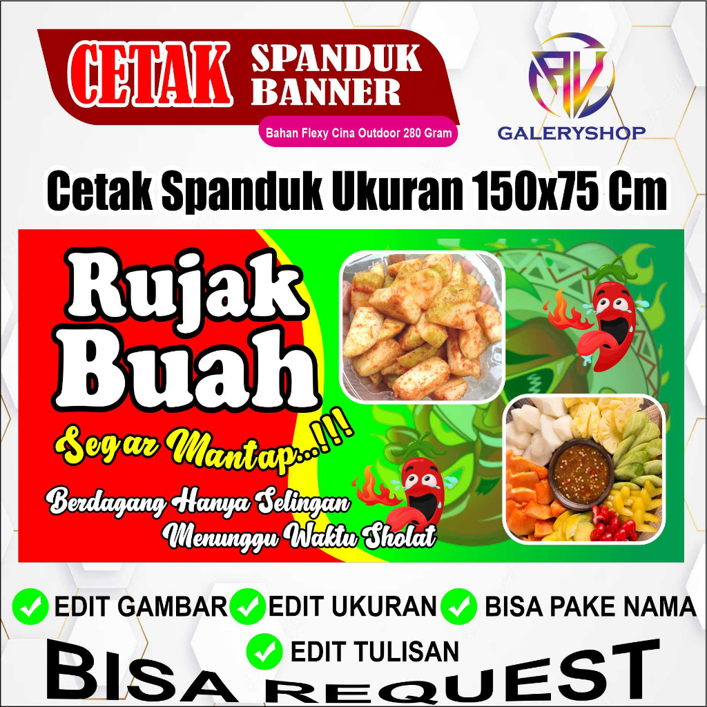 Jual cetak spanduk banner jualan rujak buah ,petis dll 150x 75 cm ...