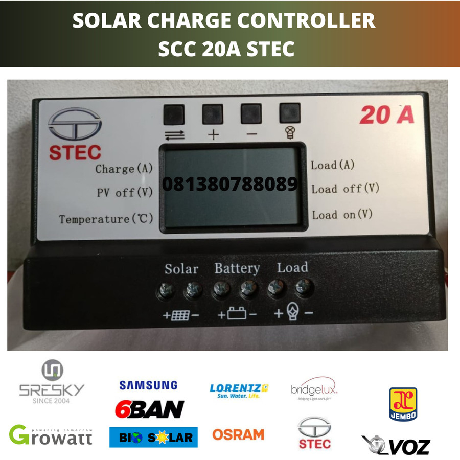 Jual controller 20 A merek stec 12/24v sistem digital SCC 20A PUTIH HITAM | Shopee Indonesia