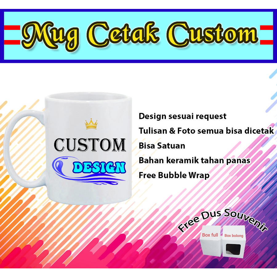 Jual Cetak Costum Mug Putih Import Design Bebas Gelas Tebal Hasil Cetak ...