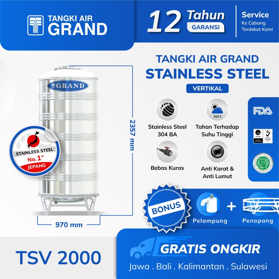 Jual TANDON AIR STAINLESS 1600 LITER TSV2000 GRAND TEDMOND TANGKI HALAL ...