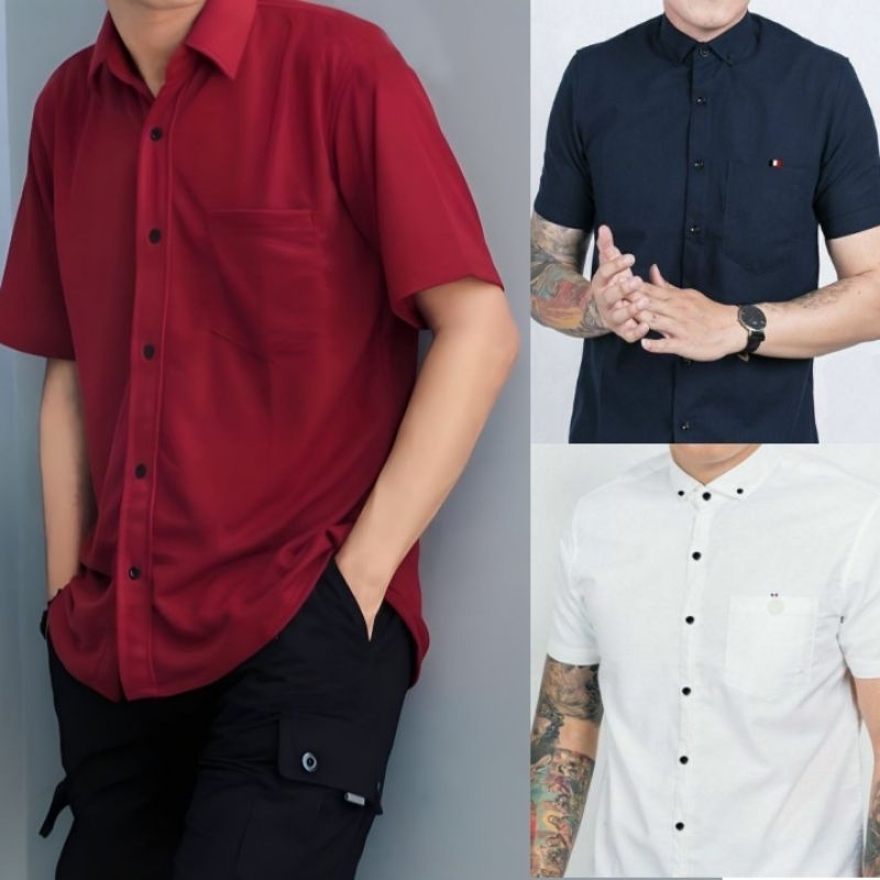 Jual Baju Kemeja Pria Dewasa lengan Pendek Polos [ HEM POLOS SERAGAM ...