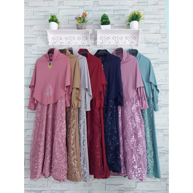 Jual Gamis Brukat Depan Set Hijab Setelan Syari Brokat Tile 3D Mutiara ...