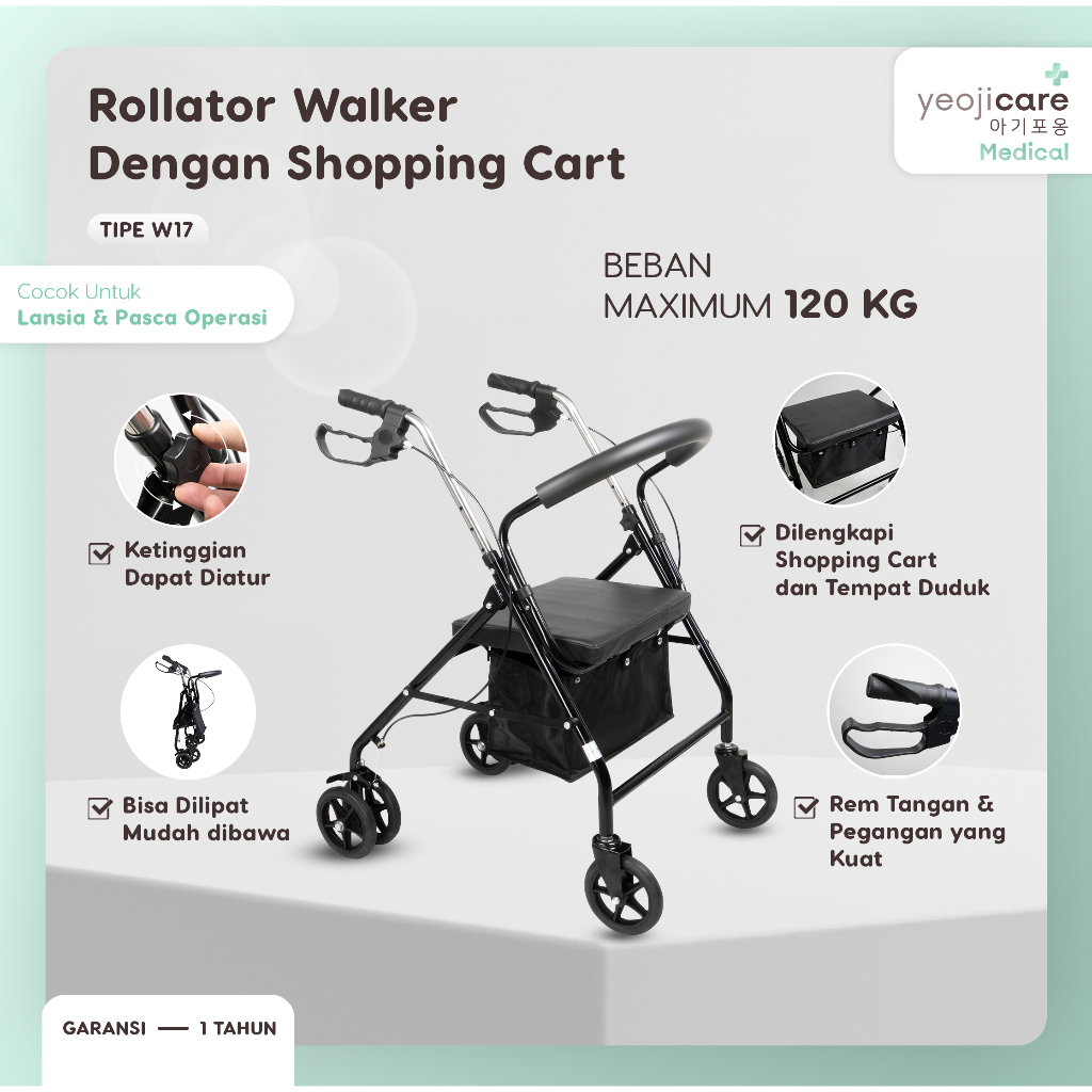 Jual Yeojicare Rollator Walker Roda 4 Tempat Duduk Jalan Lansia ...