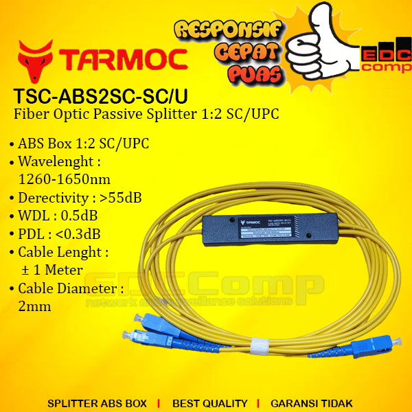 Jual Tarmoc Fiber Optic Passive Splitter 1:2 SC/UPC Ratio 50 50 | FTTH ...