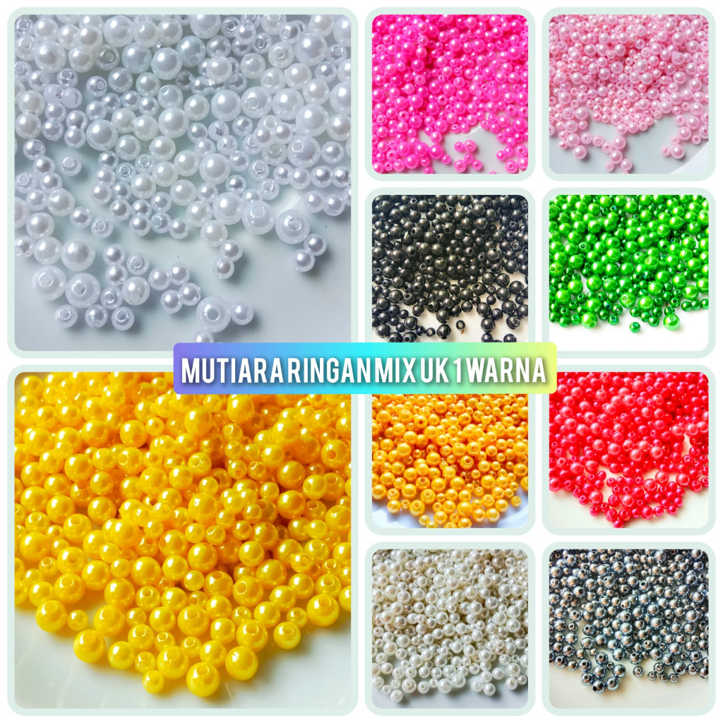 Jual mutiara ringan/mutiara/manik manik/mote/lubang/mix ukuran/1 warna/per 10 gram/ | Shopee ...