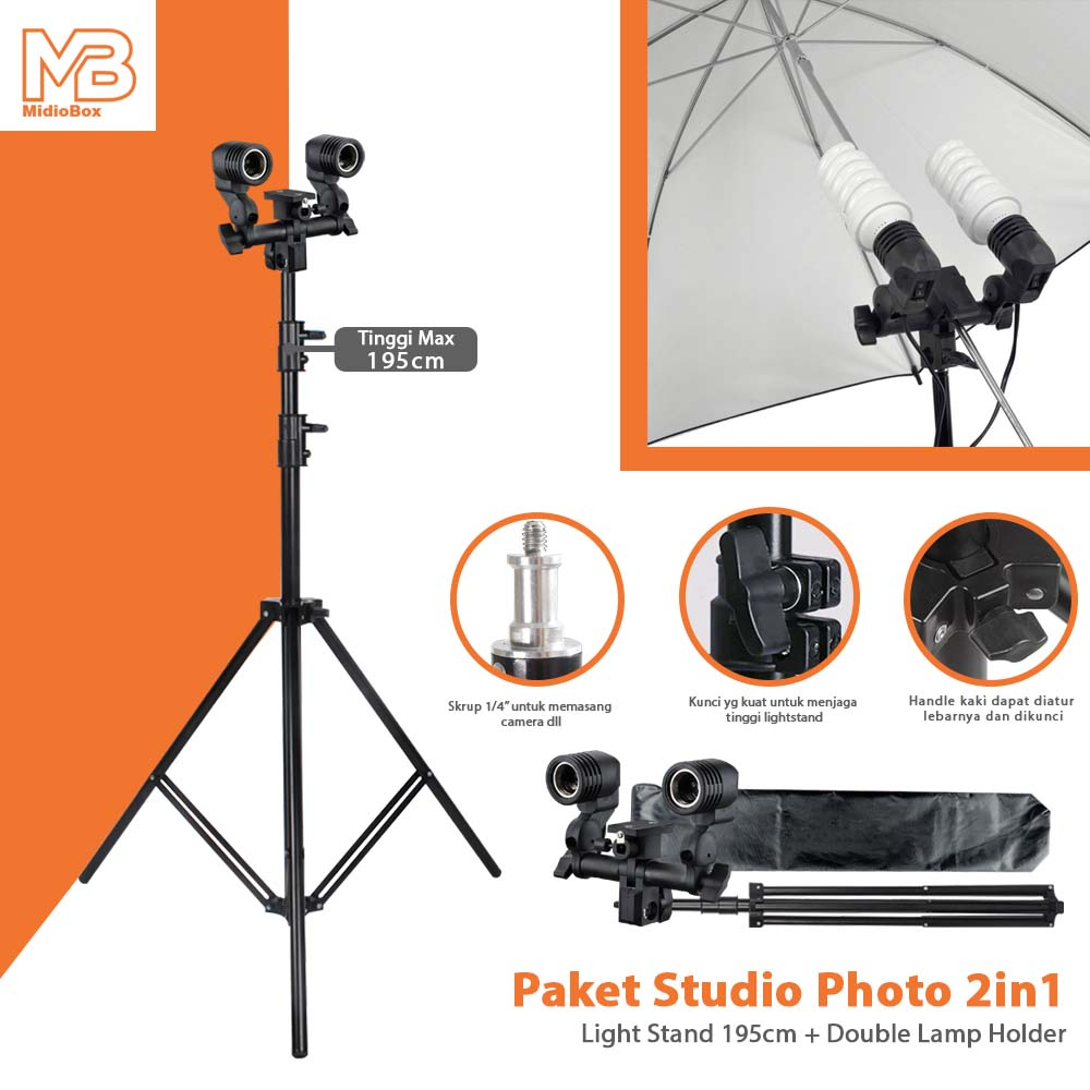 Jual Lighting Studio Pake Lighting Studio Midio Stand Plus Double Lamp ...