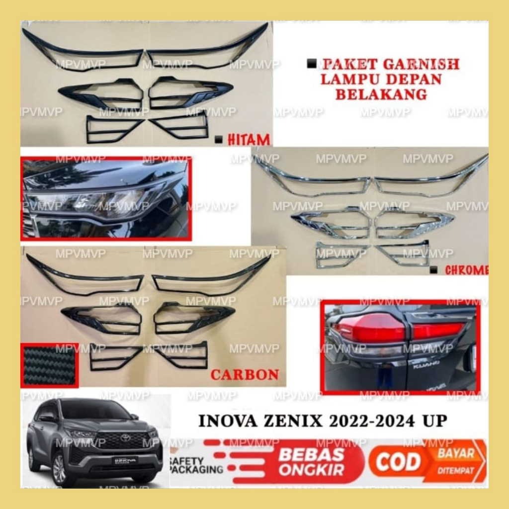 Jual Paket Garnish Lampu Depan Belakang Innova Zenix 2022 2023 2024 UP Hitam Chrome Carbon ...