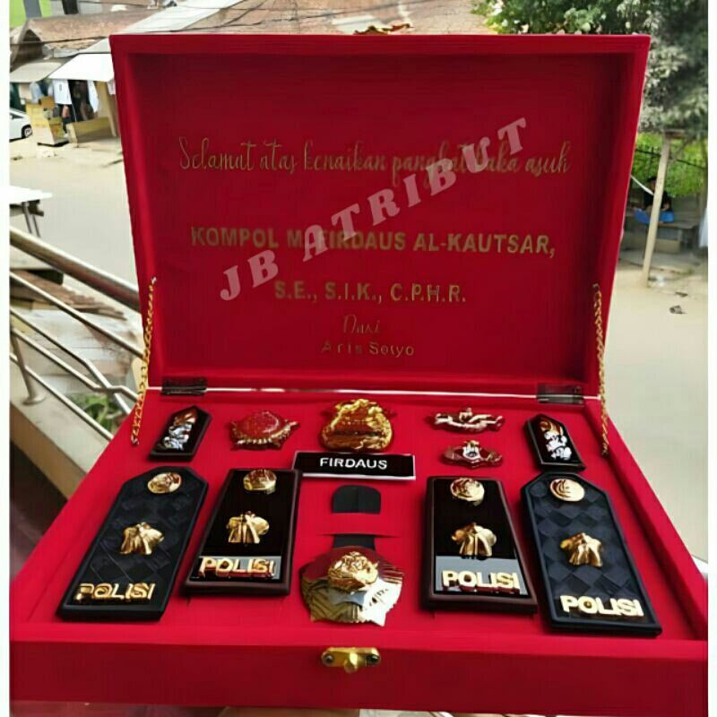 Jual pangkat kompol polisi PDH PDU box set lis bordir merah custom ...