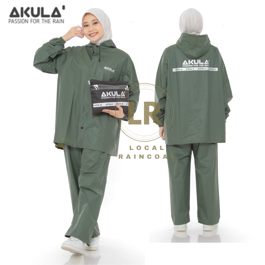 Jual AKULA Jas Hujan Raincoat Pria Wanita Dewasa Terbaik Bahan PVC Anti Rembes Warna Army ...