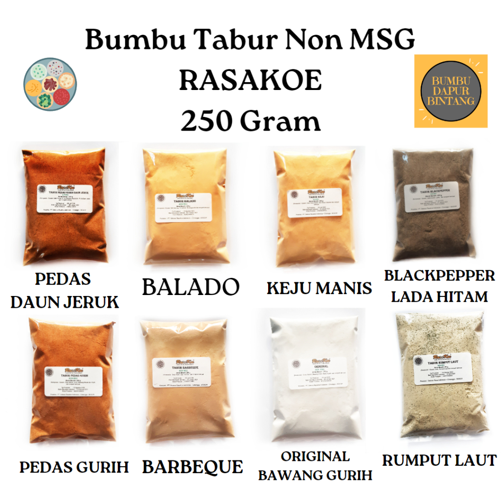 Jual Bumbu Tabur Non MSG 250 Gram Rasakoe Bumbudapurbintang Balado ...