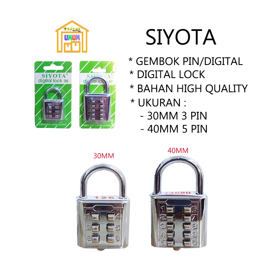 Jual SIYOTA Gembok Digital Varian Ukuran 30 mm - 40 mm - Gembok Pin ...