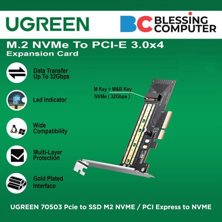 Jual UGREEN 70503 Pcie to SSD M2 NVME / PCI Express to NVME | Shopee ...