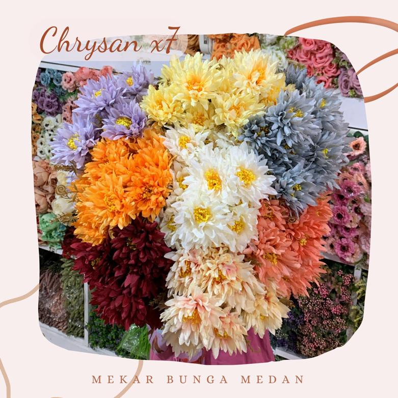 Jual (FR 15-R108) Bunga Artifisial Chrysan x 7 Dekorasi Bunga Pelaminan ...