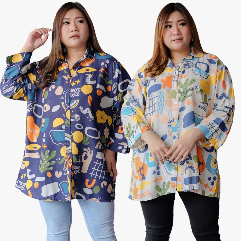 Jual BAJU KEMEJA KATUN ATASAN WANITA JUMBO LD 130cm OVERSIZE BIG SIZE ...