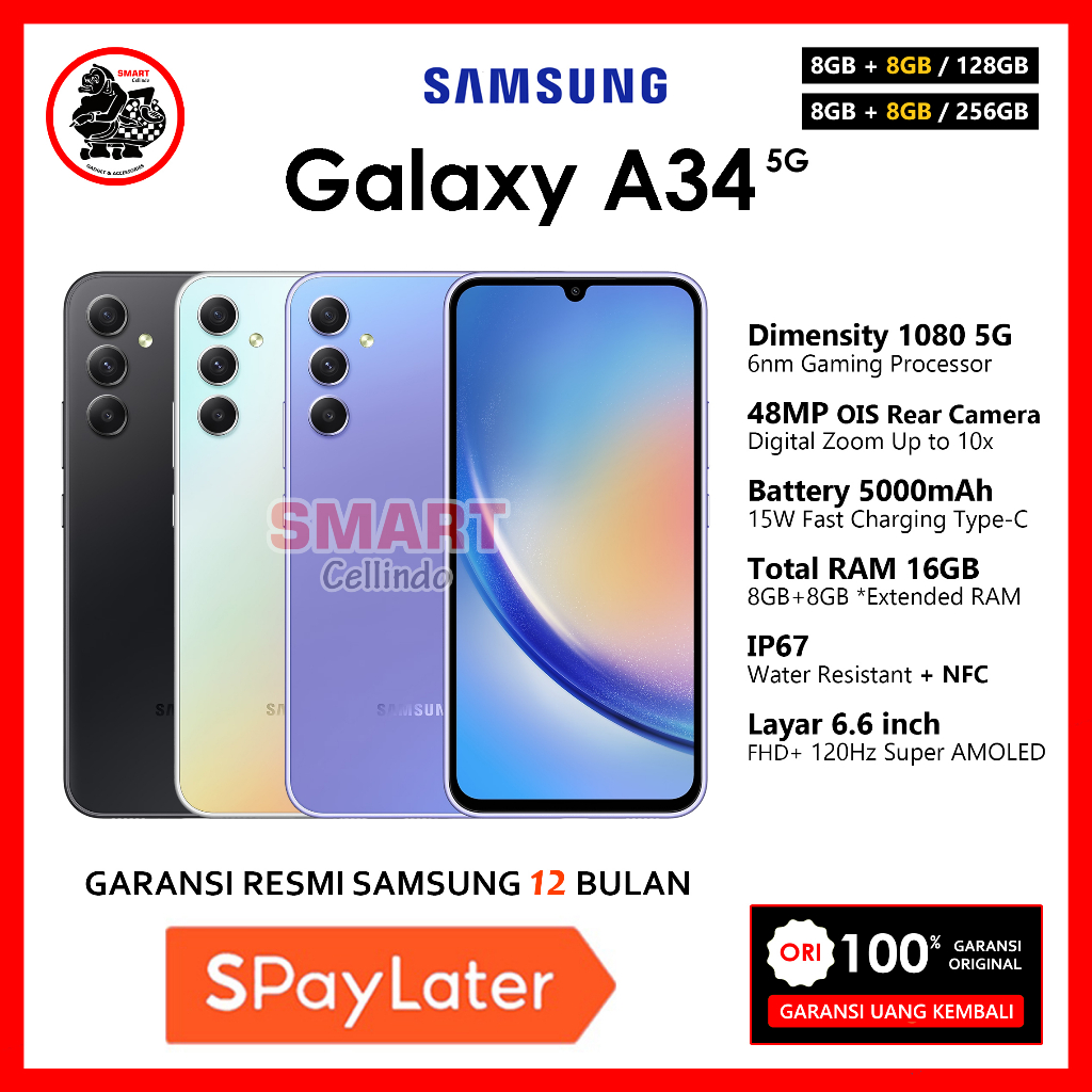Jual Samsung A34 5G 8/256GB & A34 5G 8/128GB (Garansi Resmi Samsung) | Shopee Indonesia