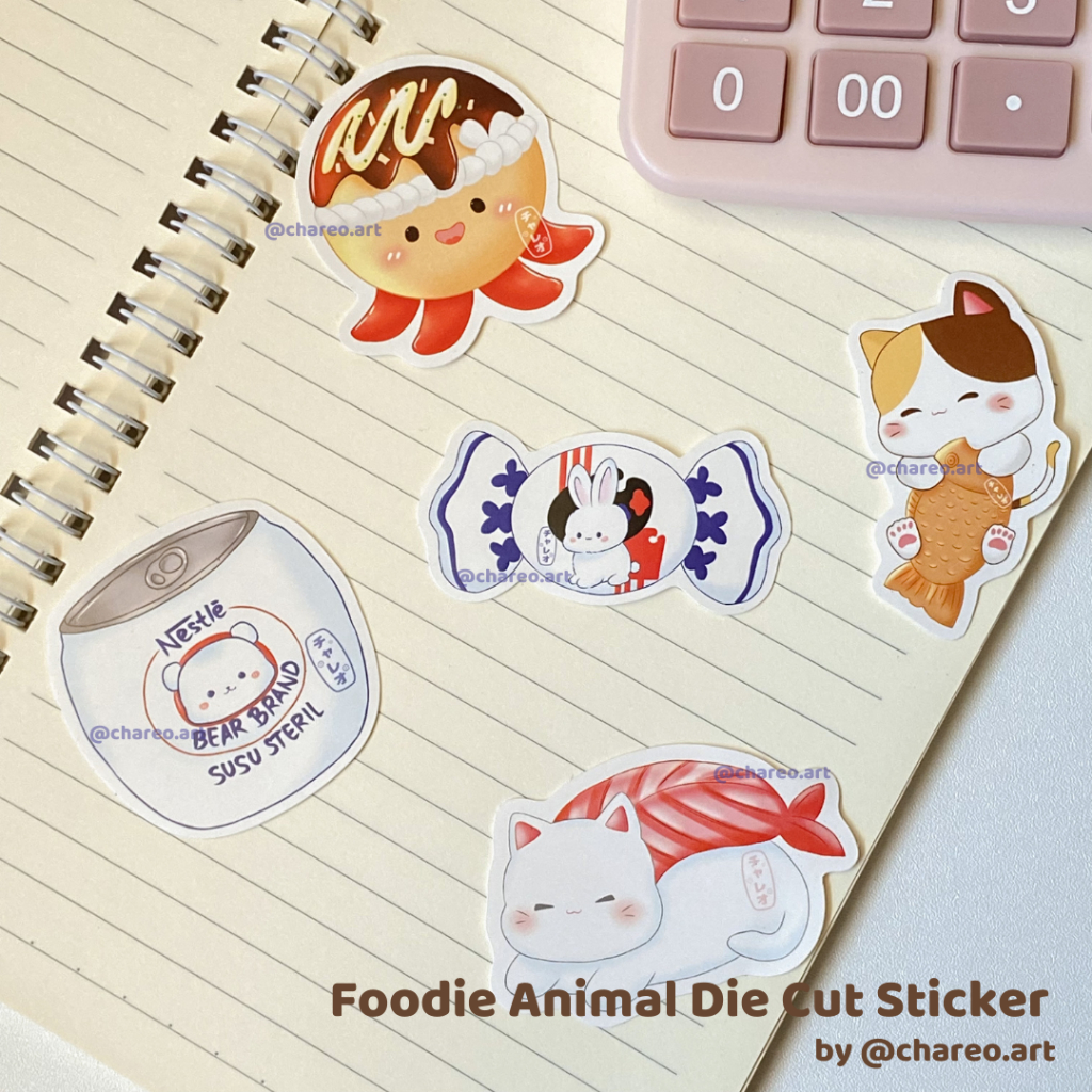Jual Foodie Animal Die Cut Sticker by @chareo.art (sticker die cut ...