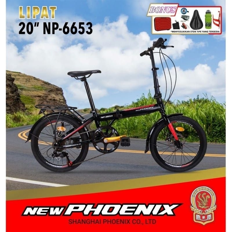 Jual Sepeda Lipat 20 New Phoenix NP 6653 7 Speed Banyak Bonus Murah / Folding Bike Ukuran 20 New ...