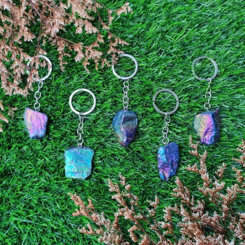 Jual Aura Tourmaline Keychain Natural Healing Crystal Stone Energy ...