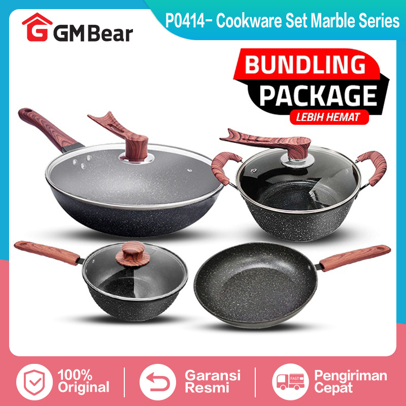 Jual GM Bear Bundle Hemat Panci Marble Coating P0414 - Cookware Set Marble Series | Shopee Indonesia