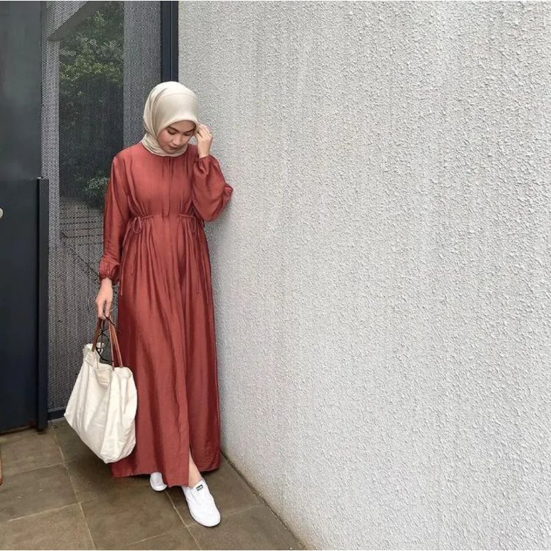 Jual Hazell gamis linen premium tali pinggang | Shopee Indonesia