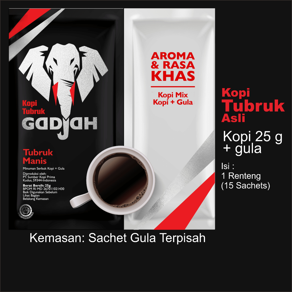 Jual Kopi Gadjah Kopi Tubruk Manis Renteng 15 Sachet | Shopee Indonesia