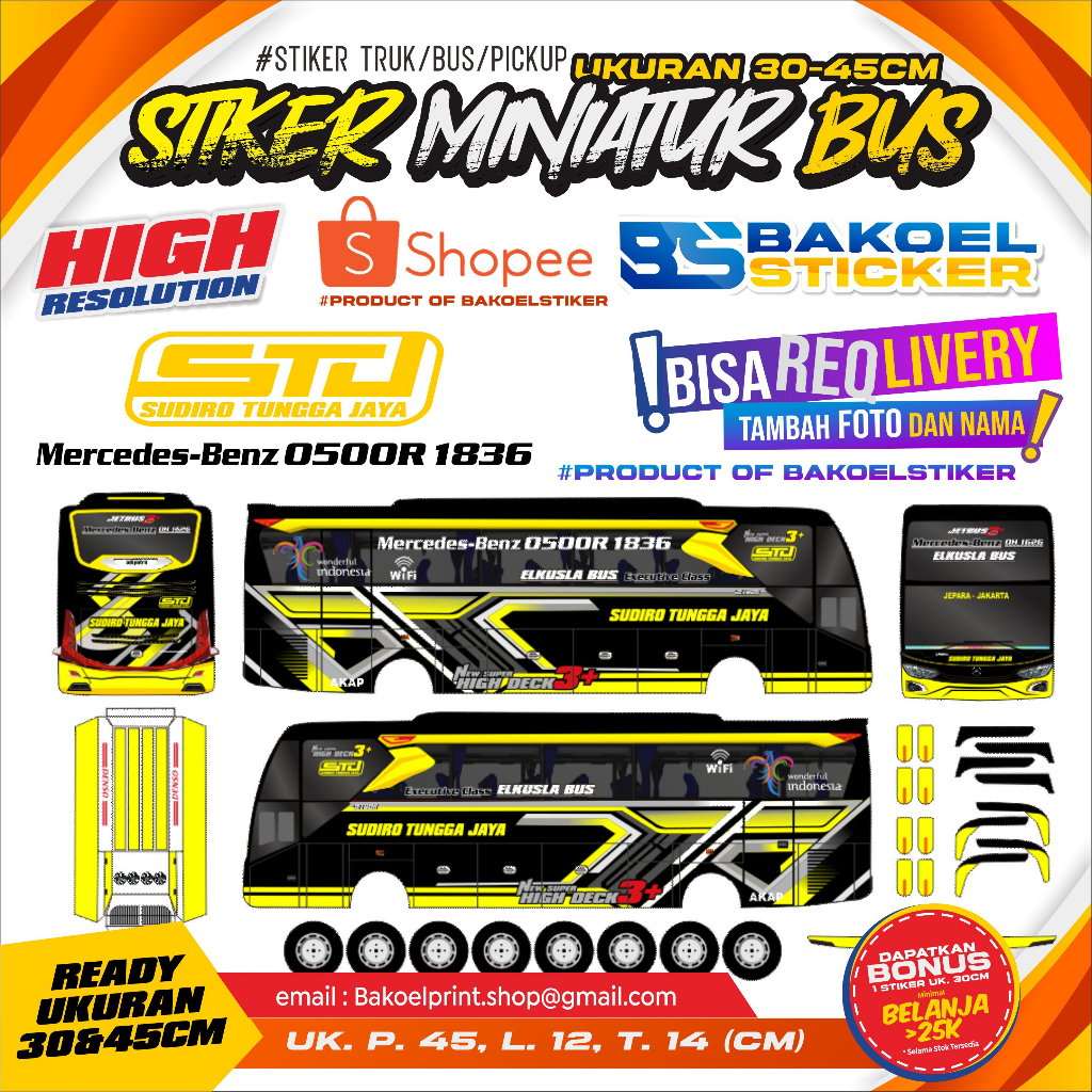 Jual STIKER MINIATUR BUS SUDIRO TUNGGA JAYA JETBUS3+ NEW UK. 30-45CM ...