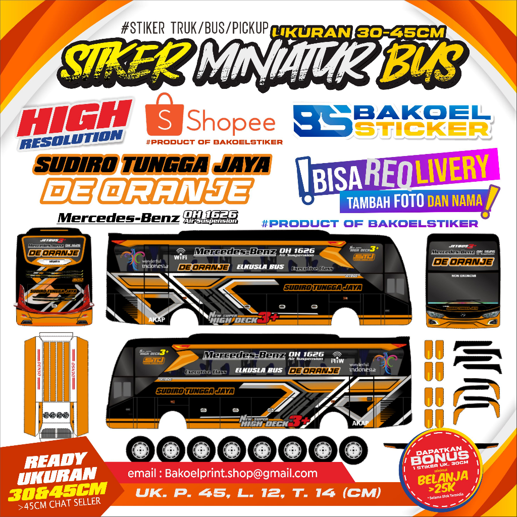 Jual STIKER MINIATUR BUS SUDIRO TUNGGA JAYA JETBUS3+ NEW UK. 30-45CM ...
