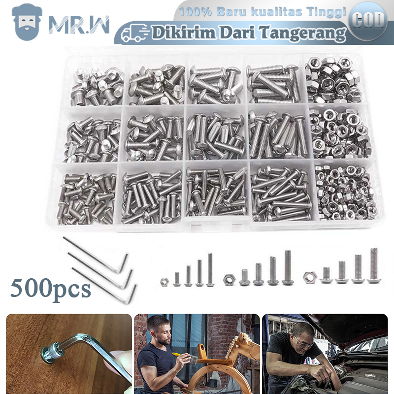 Jual 500pcs Baut Hex Countersunk Soket Mur dan Set Mur M3/M4/M5 Hexagon ...