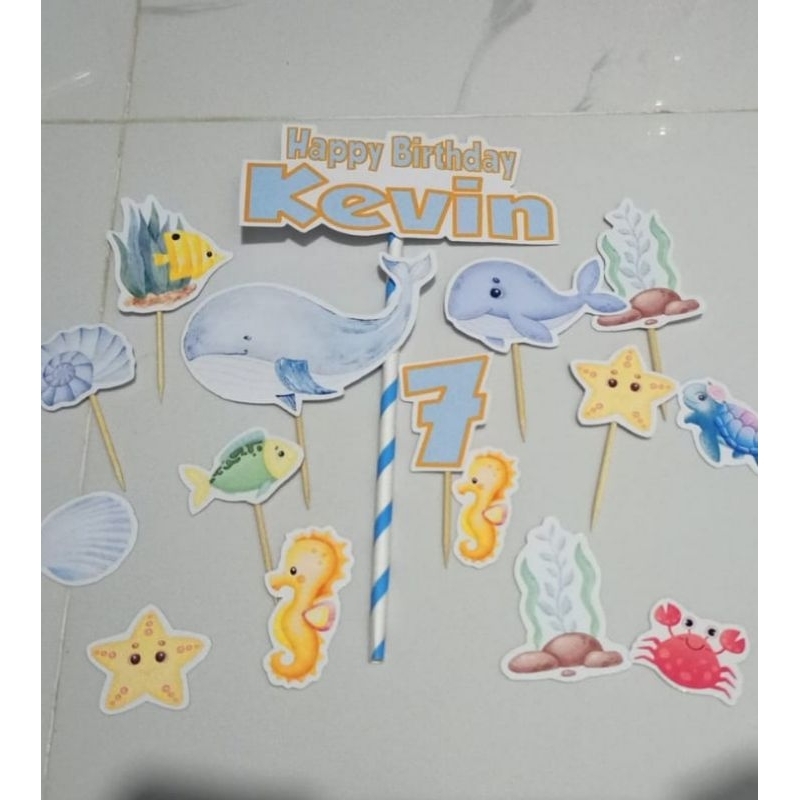 Jual topper hiasan kue ikan fish kartun tema laut watercolor 280423a ...