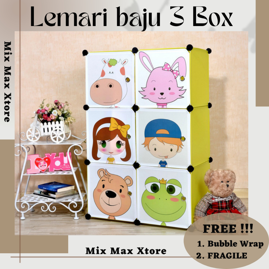Jual Lemari Baju Plastik DIY 3 Pintu Lemari pakaian - Multi-Color ...