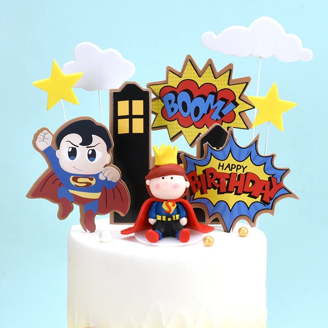 Jual 1 SET CAKE TOPPER TEMA KARAKTER SUPERMAN/DEKORASI CAKE BIRTHDAY ...