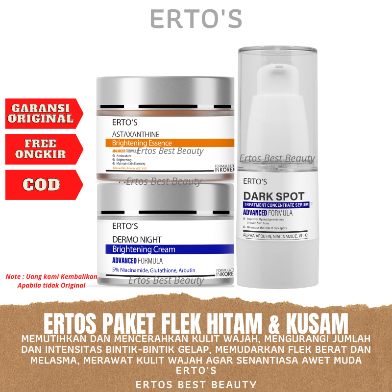Jual Ertos Paket Flek Hitam 3in1 ( Dark Spot Serum, Astaxanthine, Night Cream) | Shopee Indonesia