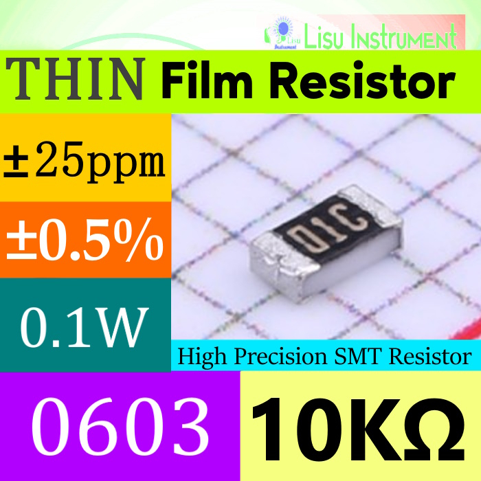 Jual 10k 0603 ±0.5% THIN Film Resistor SMD 10kΩ ±25ppm/°C 100mW 01C ...