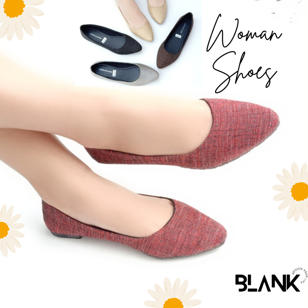 Jual Sepatu Flat Shoes Pansus Balet Wanita Kerja Bahan Kanvas Ujung ...
