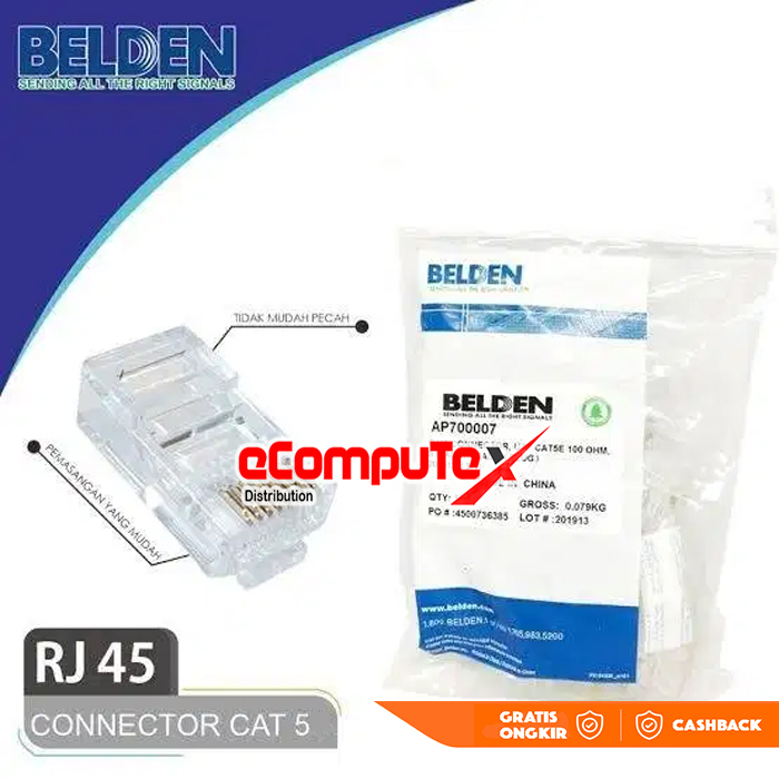 Jual KONEKTOR UTP RJ45 BELDEN CAT 5 CONNECTOR KABEL LAN ORIGINAL RESMI ...