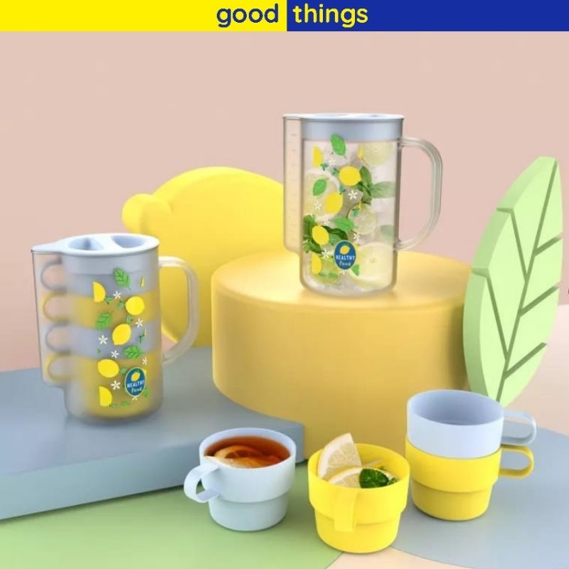 Jual Pitcher Teko Plastik Set 4 Gelas 1L Miniso Tahan Panas Dingin ...